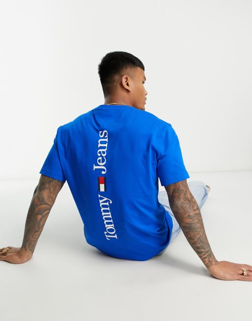 Tommy Jeans linear back logo classic fit t-shirt in bright blue | ASOS
