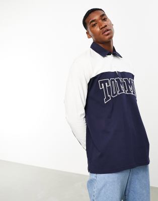 Tommy Jeans oversized colourblock rugby shirt in navy | ASOS