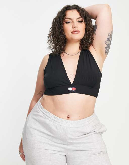 Tommy Jeans Plus ribbed bralette in black | ASOS