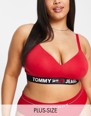 Tommy Jeans Plus Size logo unlined bralette in red | ASOS