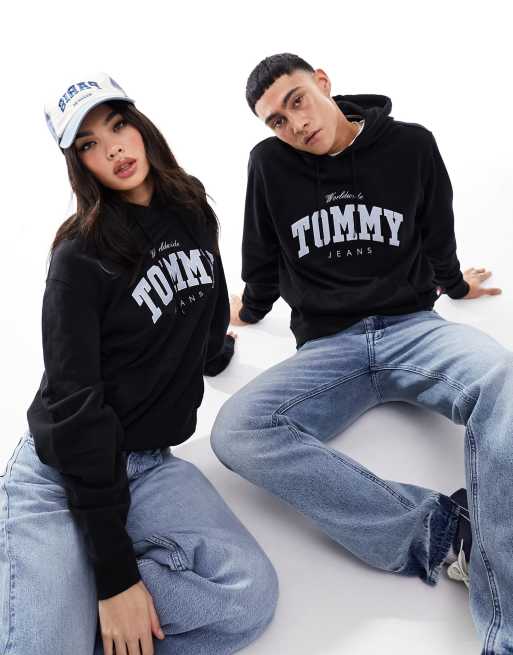 Tommy Jeans Regular geschnittener Unisex Kapuzenpullover in Schwarz mit NY College Logo ASOS
