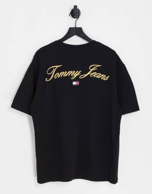 Tommy Jeans skater fit modern prep back logo t-shirt in black | ASOS