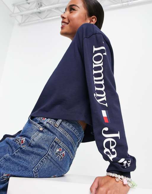 Tommy Jeans Sweat Court Coupe Décontractée Avec Manches Longues Et