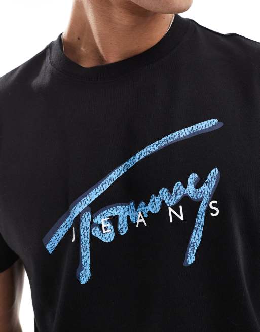 Tommy Jeans T Shirt in Schwarz mit groBem Signatur Logo ASOS