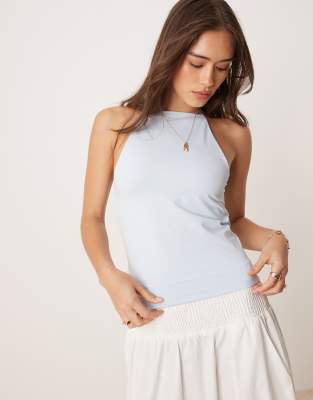 Top azul claro ceñido de tirantes con cuello de nadadora de ASOS DESIGN ...