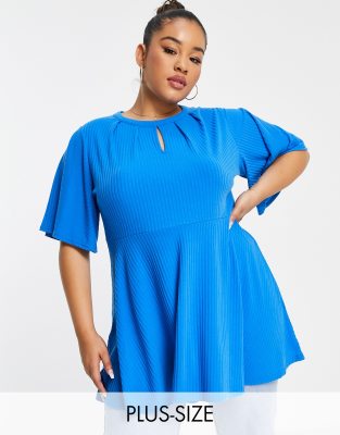Top azul con sobrefalda y detalle de abertura de canalé de Yours | ASOS