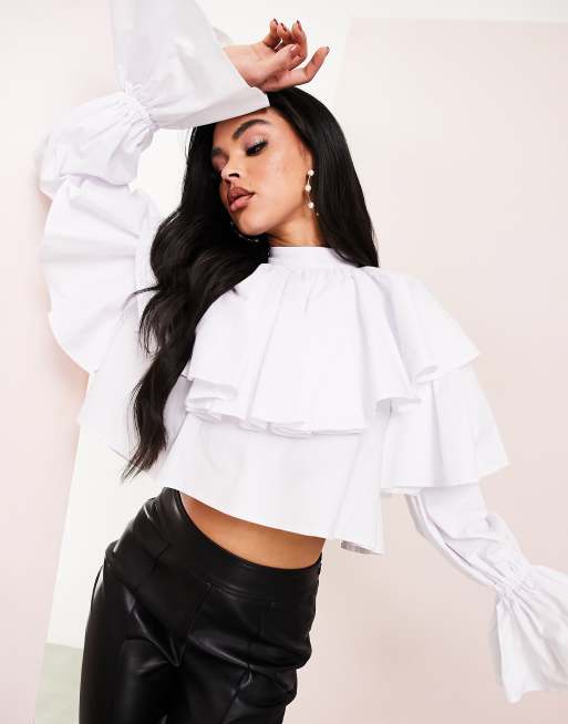 Top blanco con volantes grandes de algodón de ASOS Luxe | ASOS