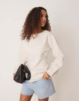 Top color avena de manga larga con cintura estilo corsé de tejido ...