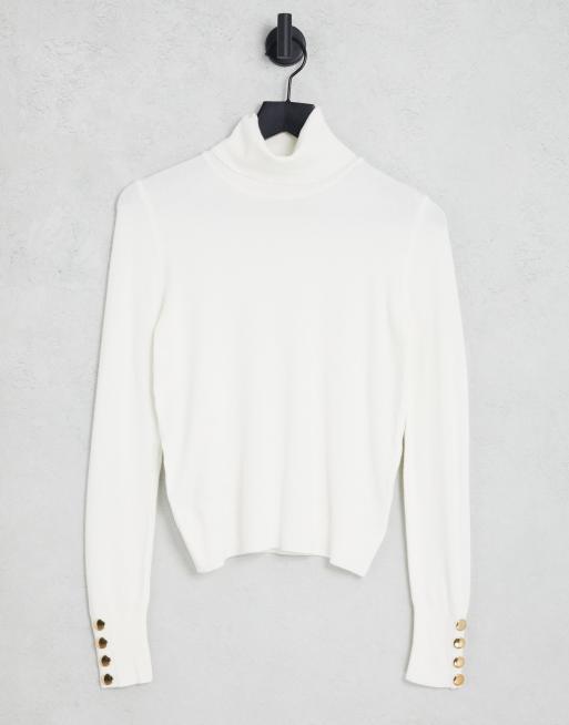 Top Color Crema De Manga Larga Con Cuello Vuelto De Mango Asos