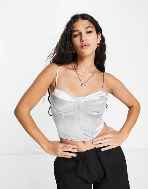 Top Corto Azul Hielo Estilo Corsé De Satén De Pimkie Asos