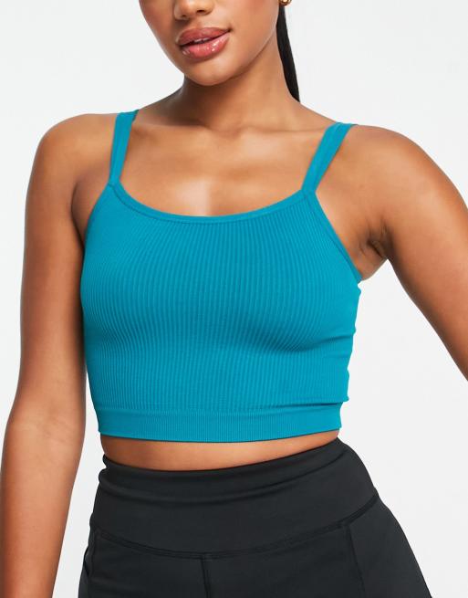 Top Deportivo Corto Color Cerceta De Corte Alargado Sin Costuras De