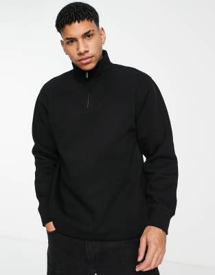 Topman 1/4 zip sweatshirt in black | ASOS