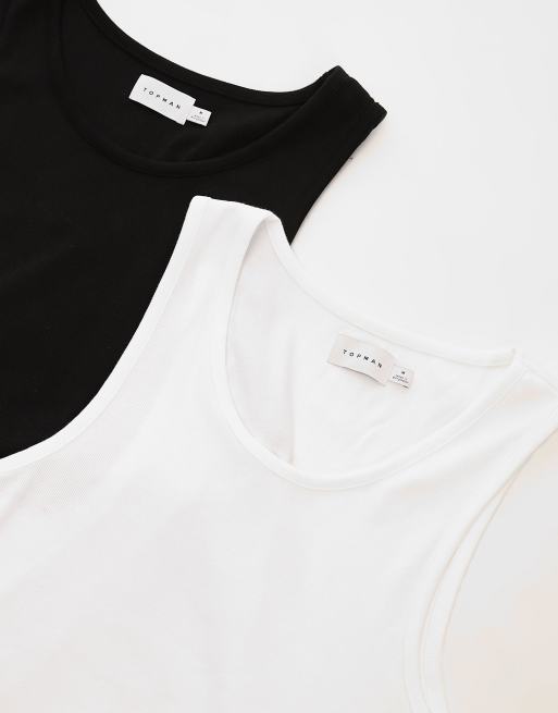 Topman 2 pack rib tank top in black and white | ASOS