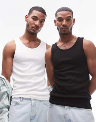 Topman 2 pack ribbed tank top in white and black | ASOS