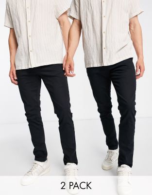 Topman 2 pack slim chino pants in black | ASOS