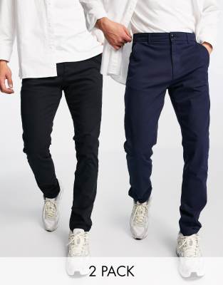 Topman 2 pack slim chino trousers in black and navy | ASOS