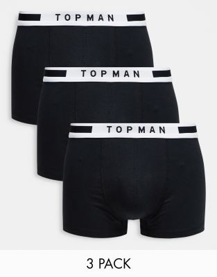 Topman 3 pack boxer briefs in black with white waistband | ASOS