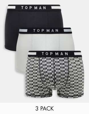 Topman 3 pack boxers in grey, print and black | ASOS