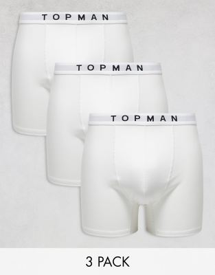 Topman 3 pack longline trunks in white with white waistbands | ASOS