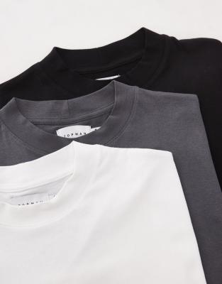 Topman 3 pack relaxed fit t-shirt in black, white and charcoal | ASOS