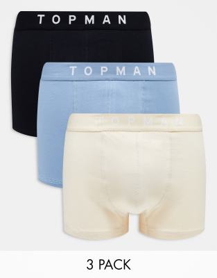 Topman 3 pack trunks in black, stone and blue | ASOS