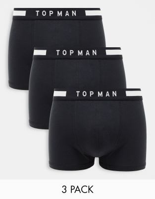 Topman 3 pack trunks in black with black waistband | ASOS