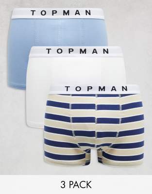 Topman 3 pack trunks in blue, white and navy stripe | ASOS