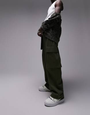 Topman baggy fit cargo trackies in khaki | ASOS