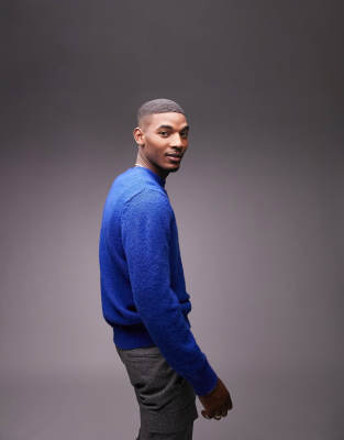 Topman brushed knitted crew neck sweater in blue | ASOS