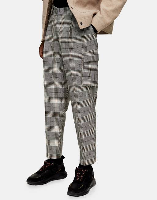 Topman checked cargo tapered pants in gray | ASOS