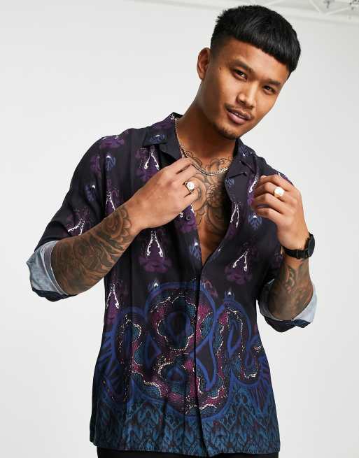 Topman - Chemise à manches longues avec motif serpent positionné ...