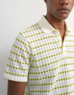 Classic fit crochet striped polo in lime | Topshop
