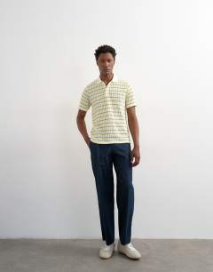 Classic fit crochet striped polo in lime | Topshop