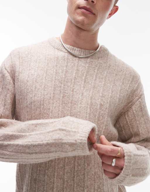 Topman crew neck jumper in oat rib | ASOS