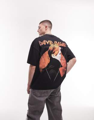 Topman – Czarny T-shirt extreme oversize z nadrukiem Davida Bowie z ...