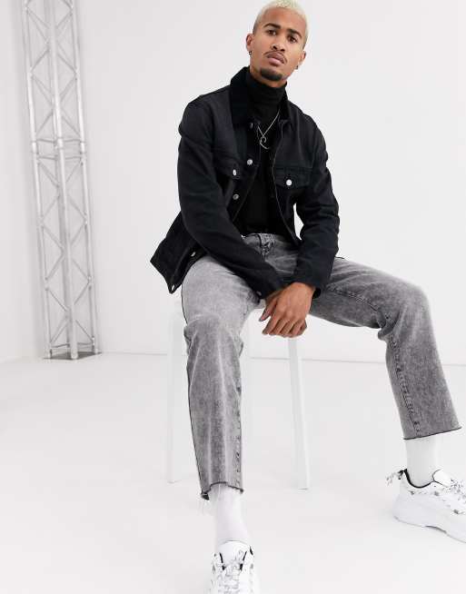 Topman Denim Jacket In Black