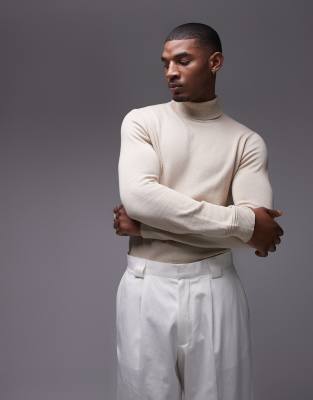 Topman essential roll neck jumper in beige | ASOS