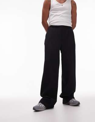 Topman extra wide plisse trousers in black | ASOS