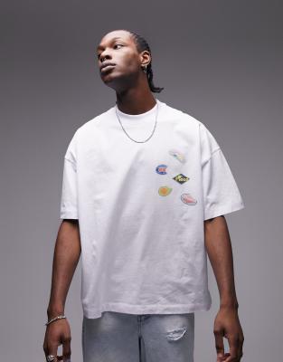 Topman extreme oversized fit t-shirt with front and back fruit sticker ...