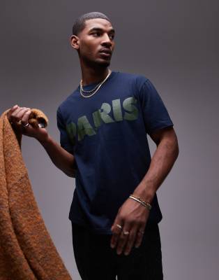 Topman extreme oversized fit t-shirt with Paris print in navy | ASOS
