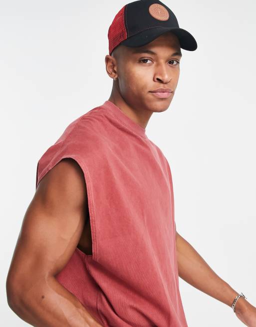 Topman extreme oversized singlet in washed burgundy | ASOS