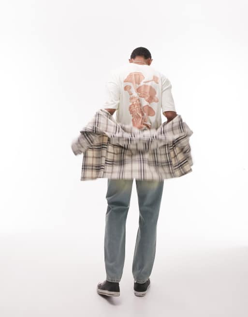 Topman Extreme Oversized T Shirt Front And Back Mushrooms Print In Ecru