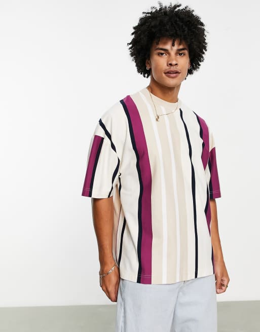 Topman Extreme Oversized Vertical Stripe T Shirt In Stone Asos