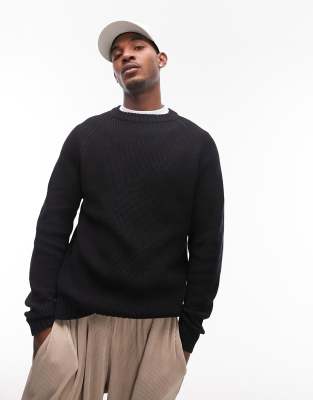 Topman fisherman sweater in black | ASOS