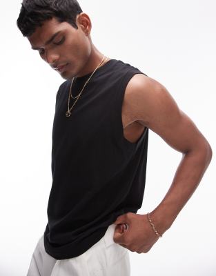 Topman fitted tank with crew neck in black | ASOS