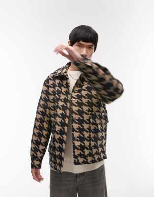 Topman houndstooth shacket in stone and navy | ASOS