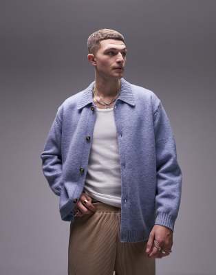 Topman knit button up cardigan in blue | ASOS