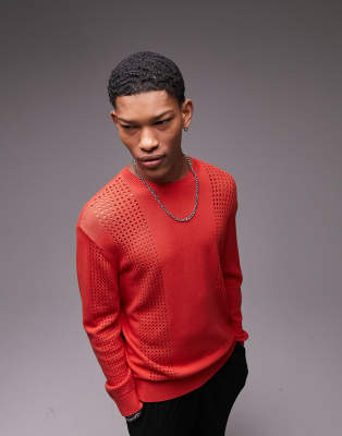 Topman knitted pointelle sweater in red | ASOS