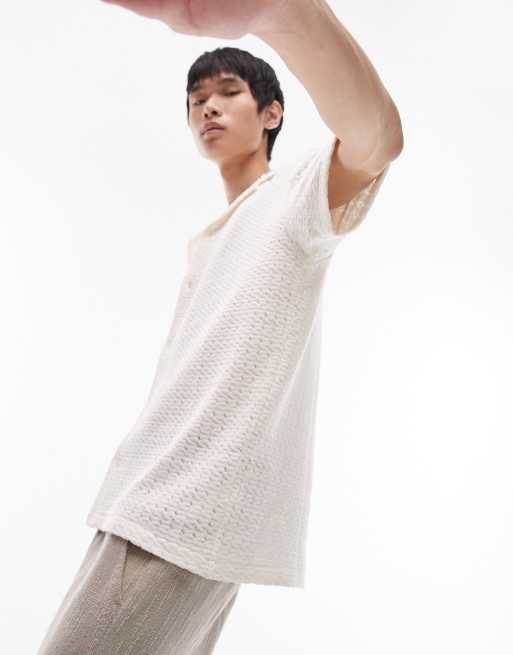 Topman Kurzärmliges Super Oversize Hemd Aus Jersey Mit Häkelstruktur