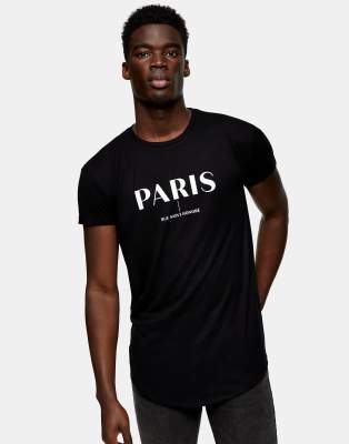 Topman longline t-shirt with Paris print in black | ASOS